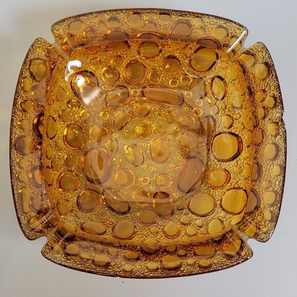 Accents | Vintage Amber Glass Pebble Bubble Ashtray Trinket Dish ...